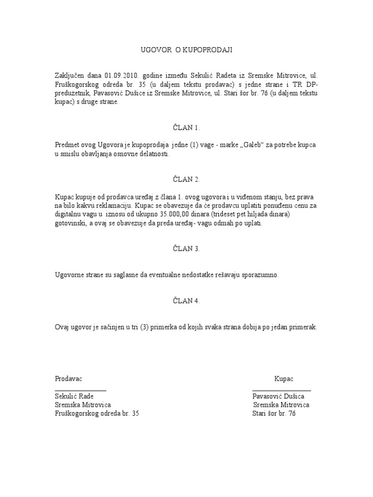 UGOVOR O KUPOPRODAJi 3 | PDF