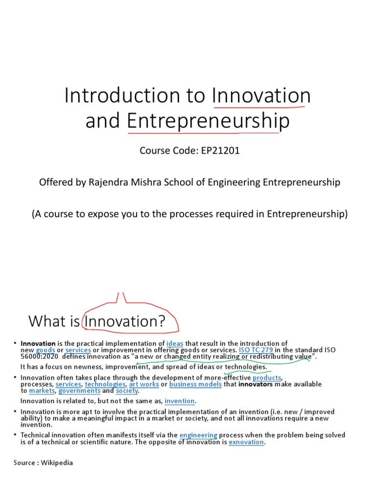 Intro 2 Innovation&Entrepreneurship | PDF | Entrepreneurship | Innovation