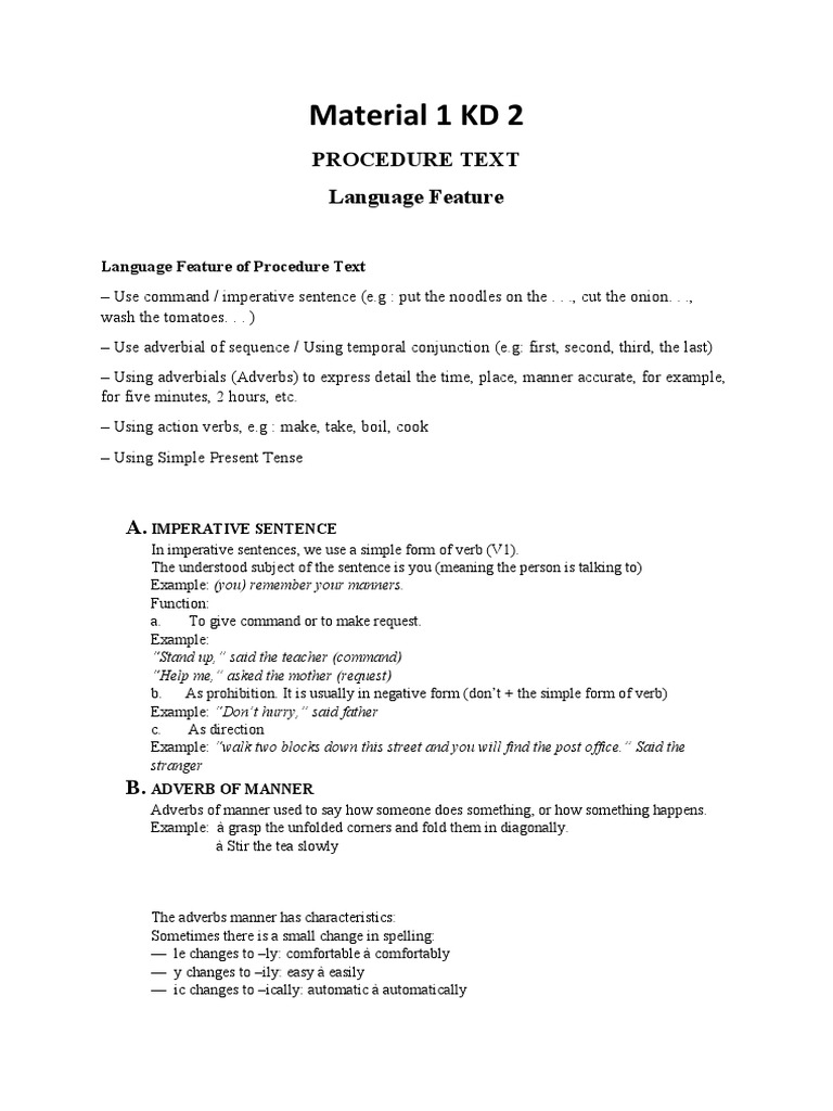 Material 1 PROCEDURE TEXT-LANGUAGE FEATURE | Download Free PDF | Adverb ...