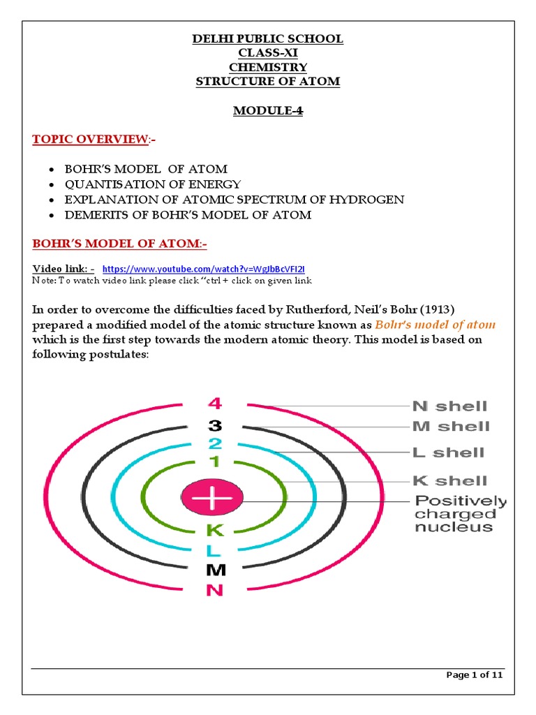 Class XI Chemistry: Bohr's Atom Model | PDF | Atoms | Electron