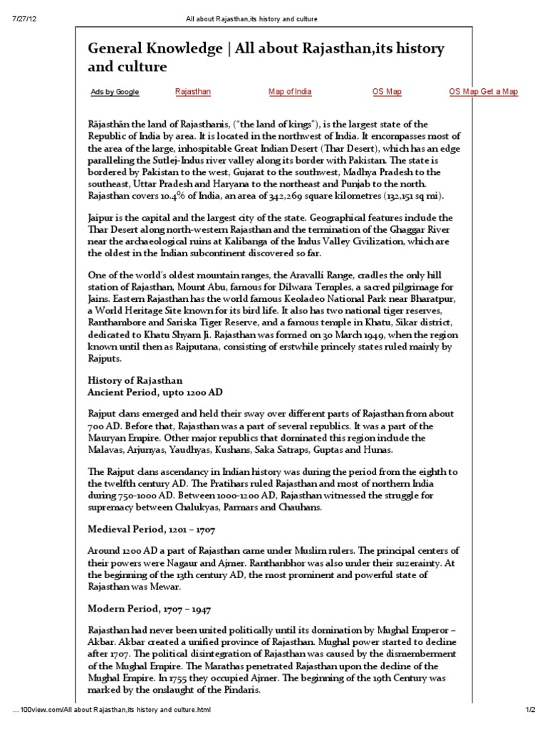 All About Rajasthan, Its History and Culture | PDF | South Asia | Asia