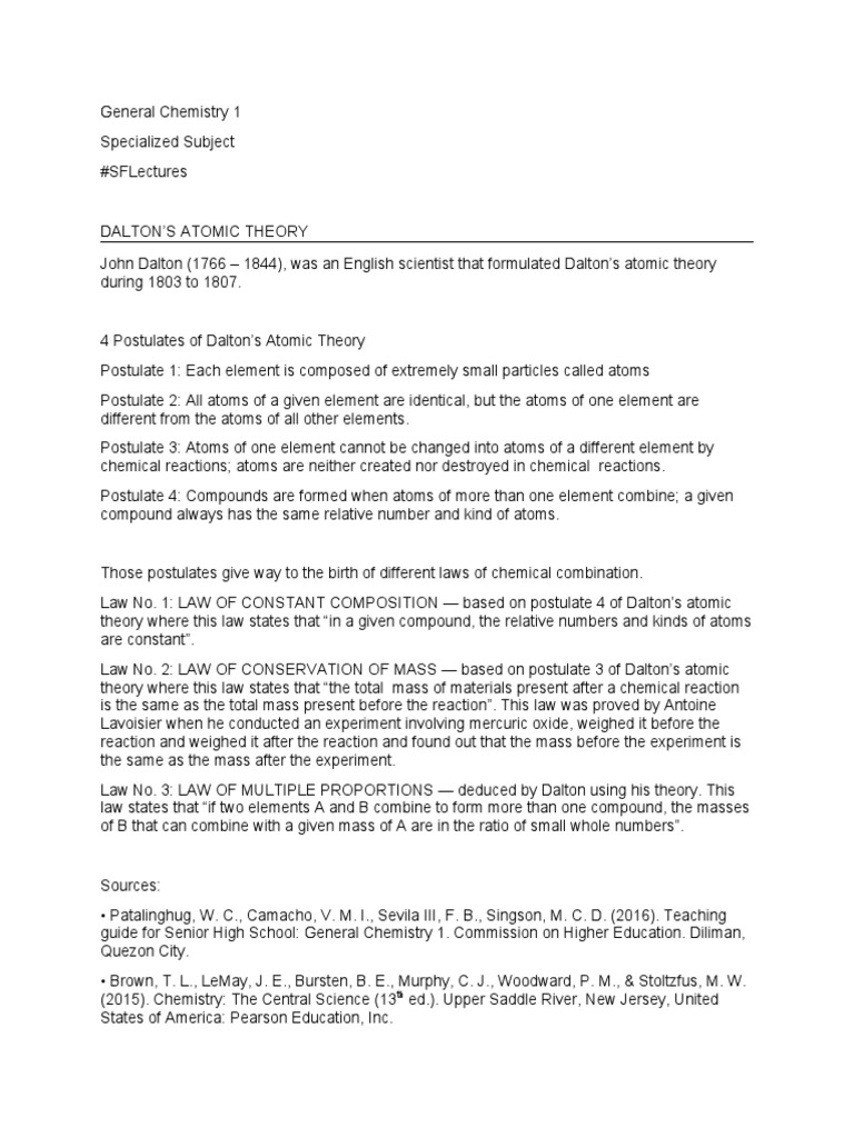 Dalton's Atomic Theory | PDF