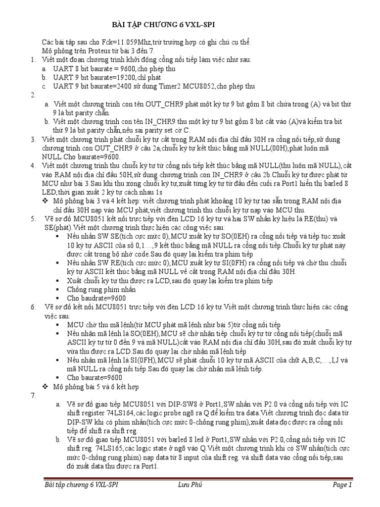 BÀI TẬP CHƯƠNG 6 VXL | PDF