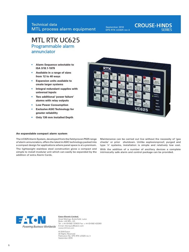 MTL RTK Uc625: Programmable Alarm Annunciator | PDF | Relay | Power Supply