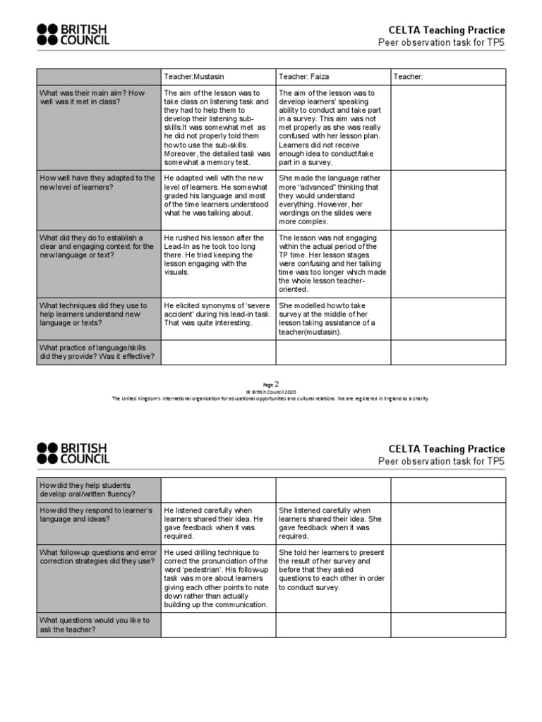 Peer Observation Task TP5 | PDF | Learning | Pedagogy