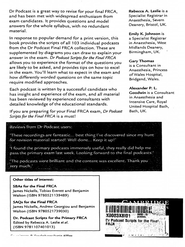 DR Podcast Scripts For The Final FRCA (PDFDrive) | PDF