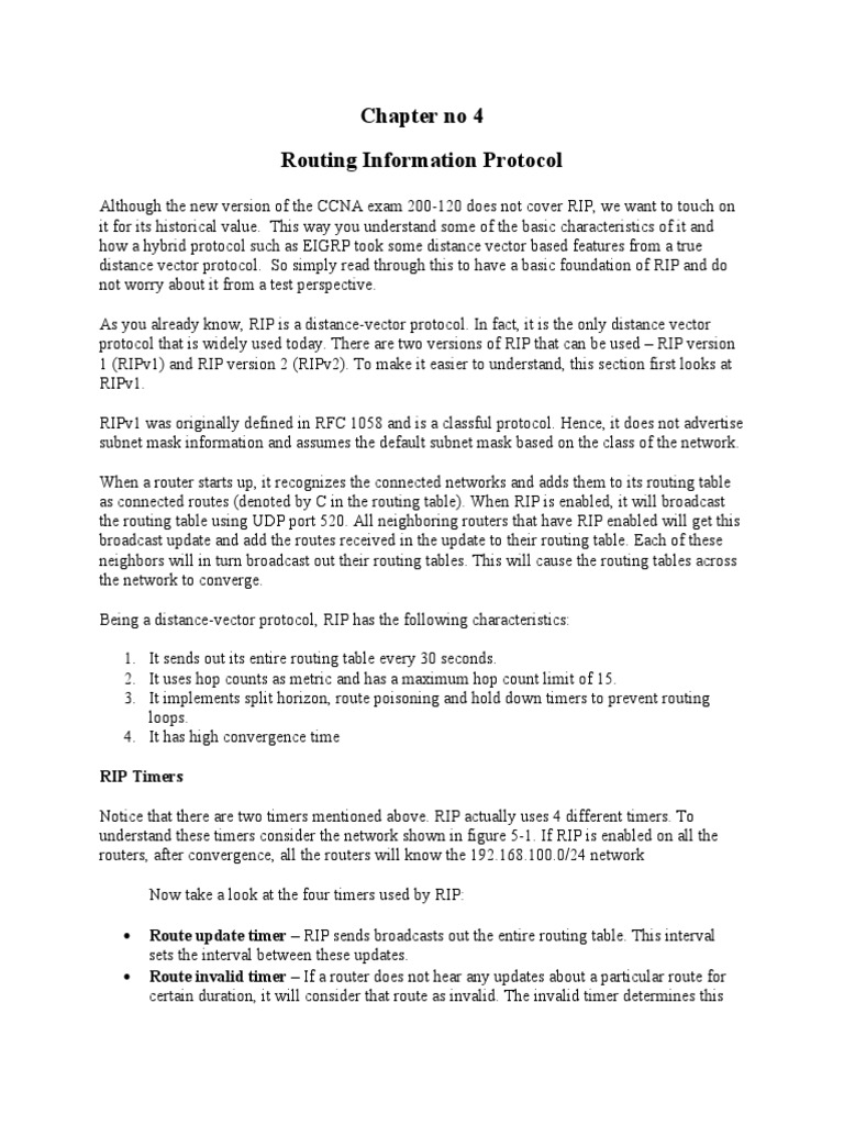Chapter No 4 Routing Information Protocol Rip Timers Pdf Data Transmission Communications