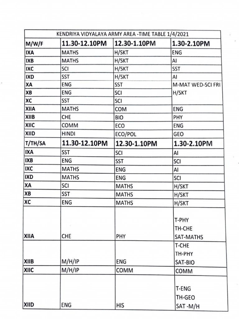 Class Timetable 9 To 12 | PDF