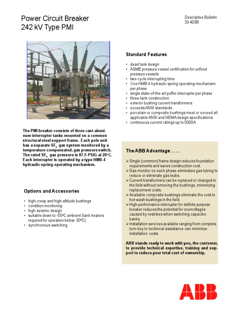Power Circuit Breaker 242 KV Type PMI: Standard Features | PDF | Power ...