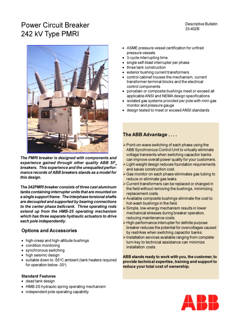 Power Circuit Breaker 242 KV Type PMRI: The ABB Advantage - . . | PDF ...