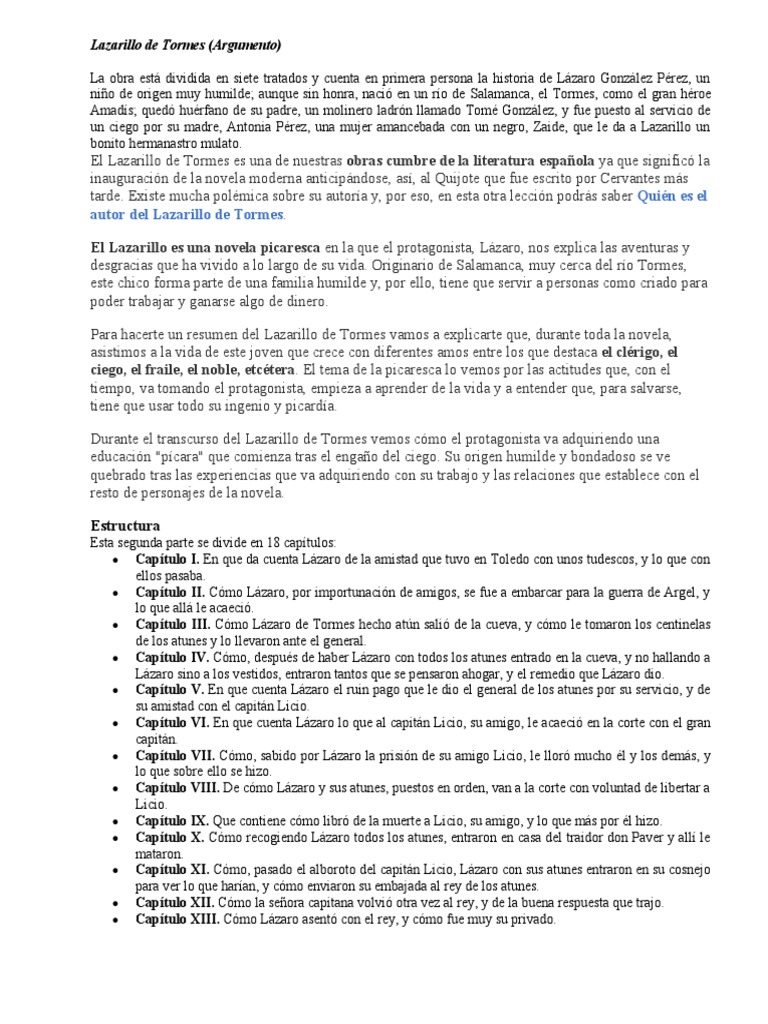 Argumento Lazarillo de Tormes y La Vida Es Un Sueño | PDF | Clásicos