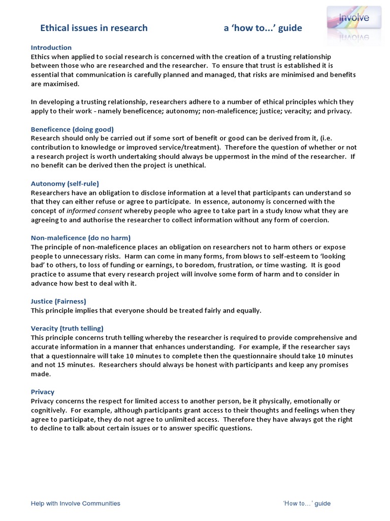 Ethical Issues in Research A How To... ' Guide | PDF | Consent ...