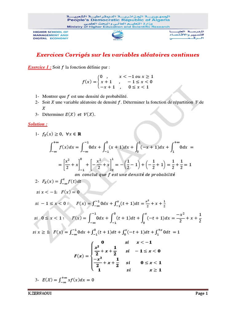 TD Série 3 | PDF | Variable aléatoire à densité | Variance (mathématiques)