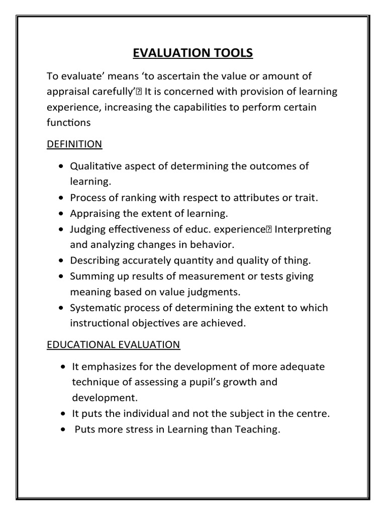 Evaluation Tools | PDF | Evaluation | Educational Assessment