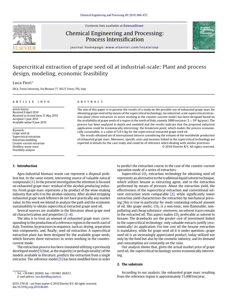 Chemical Engineering and Processing: Process Intensification | PDF | Supercritical Fluid ...