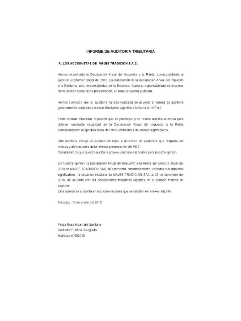 Informe de Auditoria Tributaria | PDF