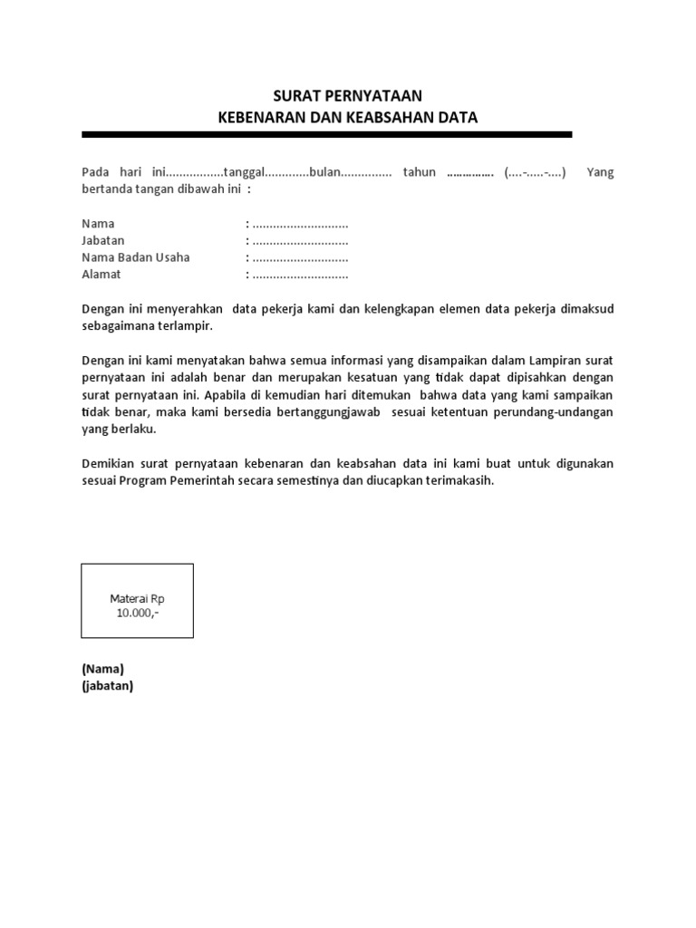 Surat Pernyataan Bsu 2021 | PDF