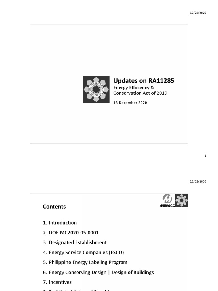 Updates On RA11285 - Energy Efficiency & Conservation Act of 2019 | PDF ...