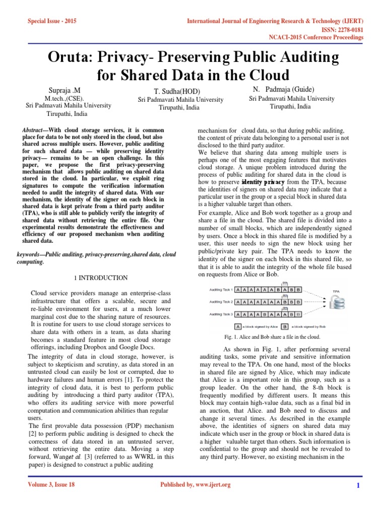 Oruta: Privacy-Preserving Public Auditing For Shared Data in The Cloud | PDF | Cloud Computing ...