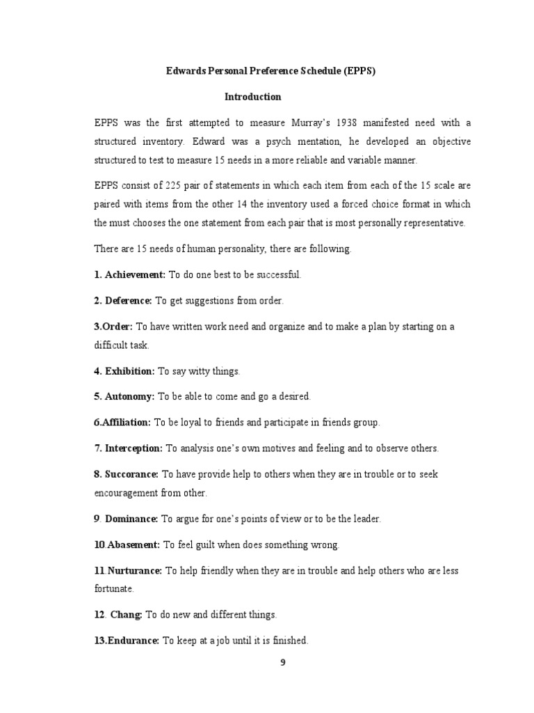 EPPS Report | PDF | Psychological Concepts | Psychology