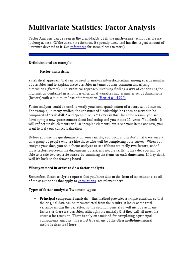 Multivariate Statistics: Factor Analysis | PDF | Factor Analysis | Principal Component Analysis