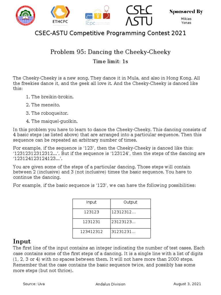 CSEC-ASTU Competitive Programming Contest 2021 Problem 95: Dancing The ...
