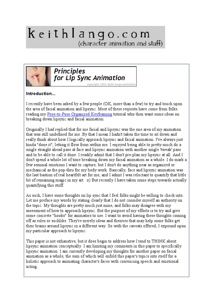 Principles For Lip Sync-Keith Lango | PDF | Speech | Impressionism