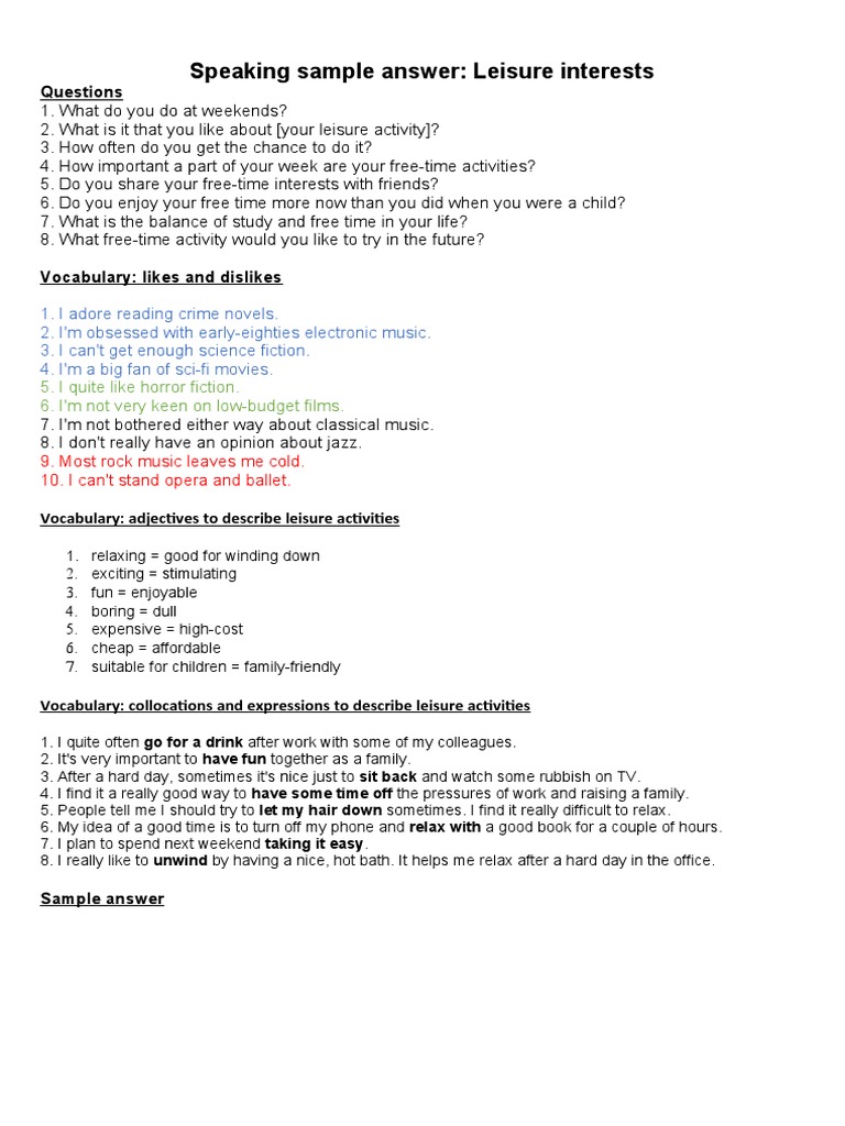Exploring Leisure Activities: A Sample Answer on Free Time Interests ...