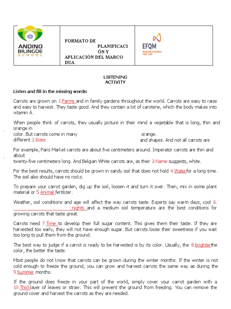 Listening Quiz Mati | PDF | Carrot | Vegetables