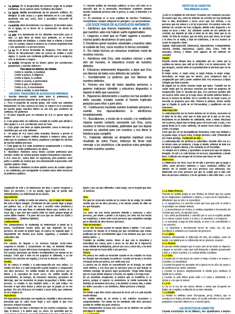 Aa Defectos | PDF | alcoholicos anonimos | Orgullo