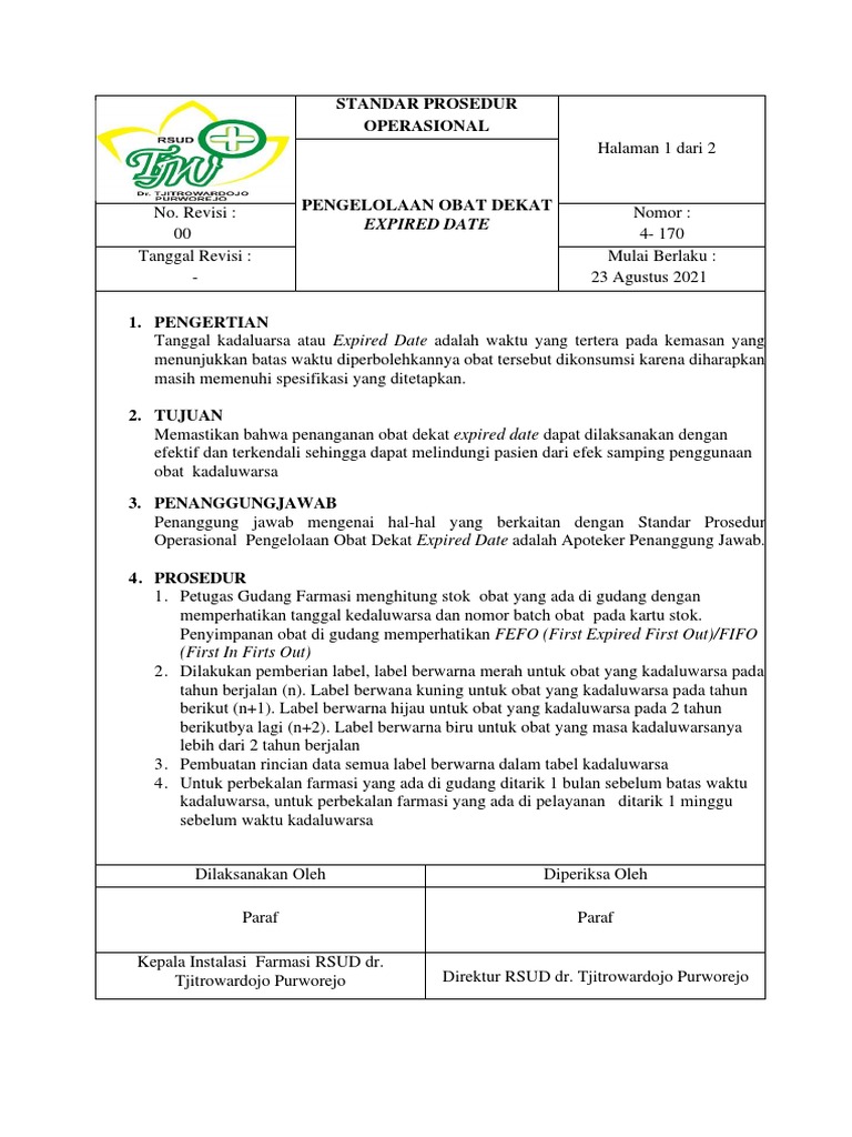 3.a. SOP Pengelolaan Obat Dekat Expired Date - K11021R054 | PDF