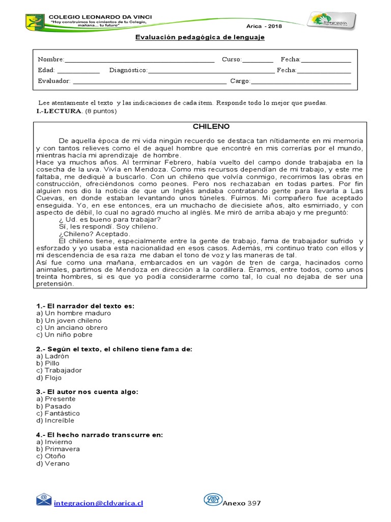 Evaluación de Comprensión Lectora y Escritura | PDF | Puntuación