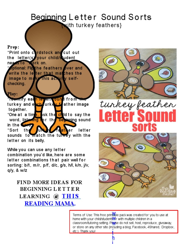 Beginning Letter Sound Sorts with Turkey Feathers | PDF
