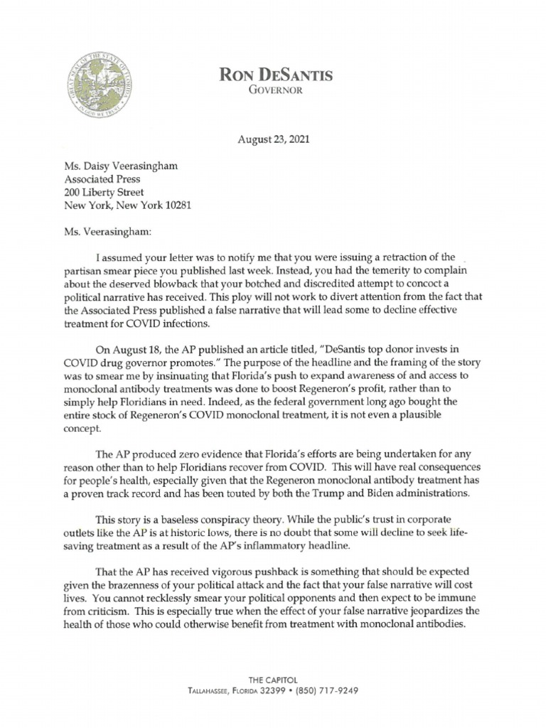 AP Letter From Governor DeSantis | PDF