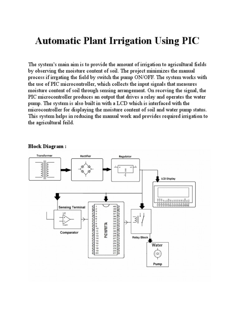 Automatic Plant Irrigation Using PIC: Block Diagram | PDF