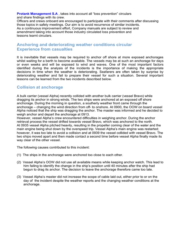 Anchoring Safety in Severe Weather | PDF | Anchor | Ships