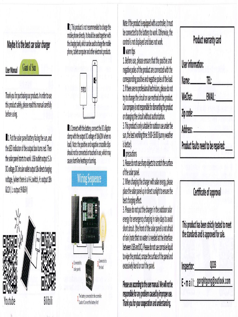 Solar Charger User Manual - 20210729 - 0001 | PDF | Battery Charger ...