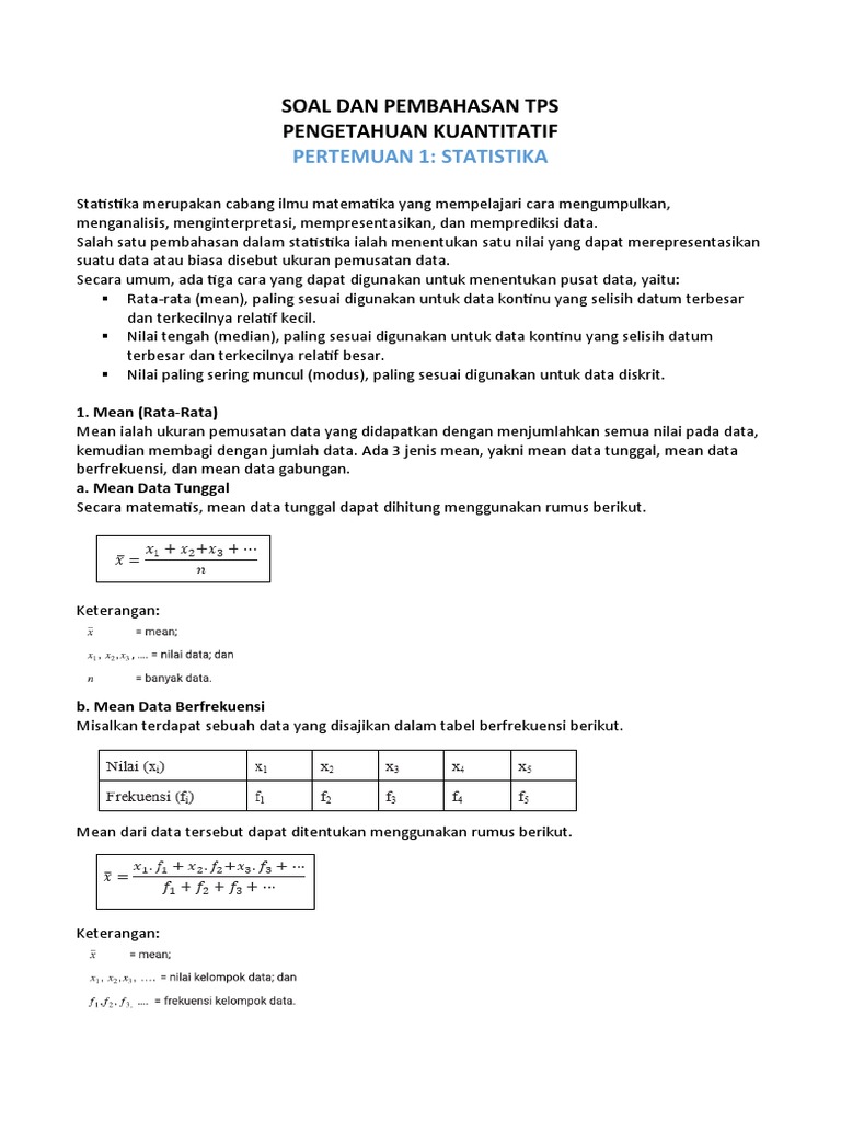 TPS Kuantitatif - Statistika Materi | PDF
