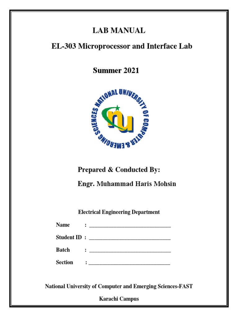 Lab Manual EL-303 Microprocessor and Interface Lab Summer 2021 | PDF