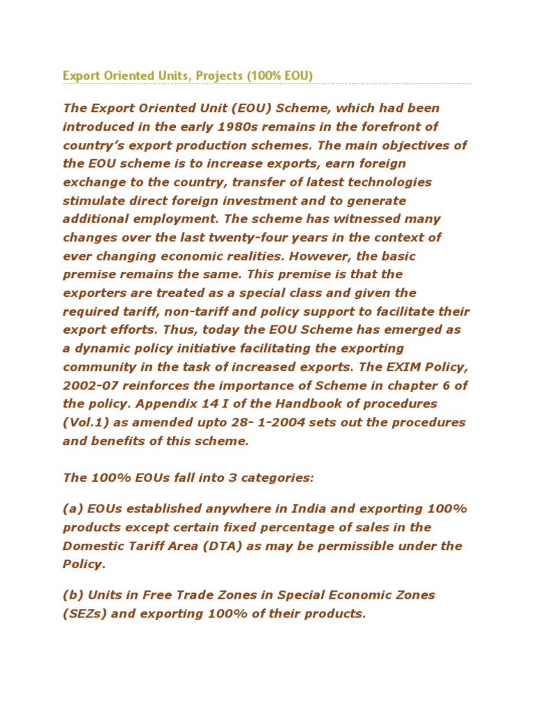 Export Oriented Units | PDF | Exports | Feasibility Study