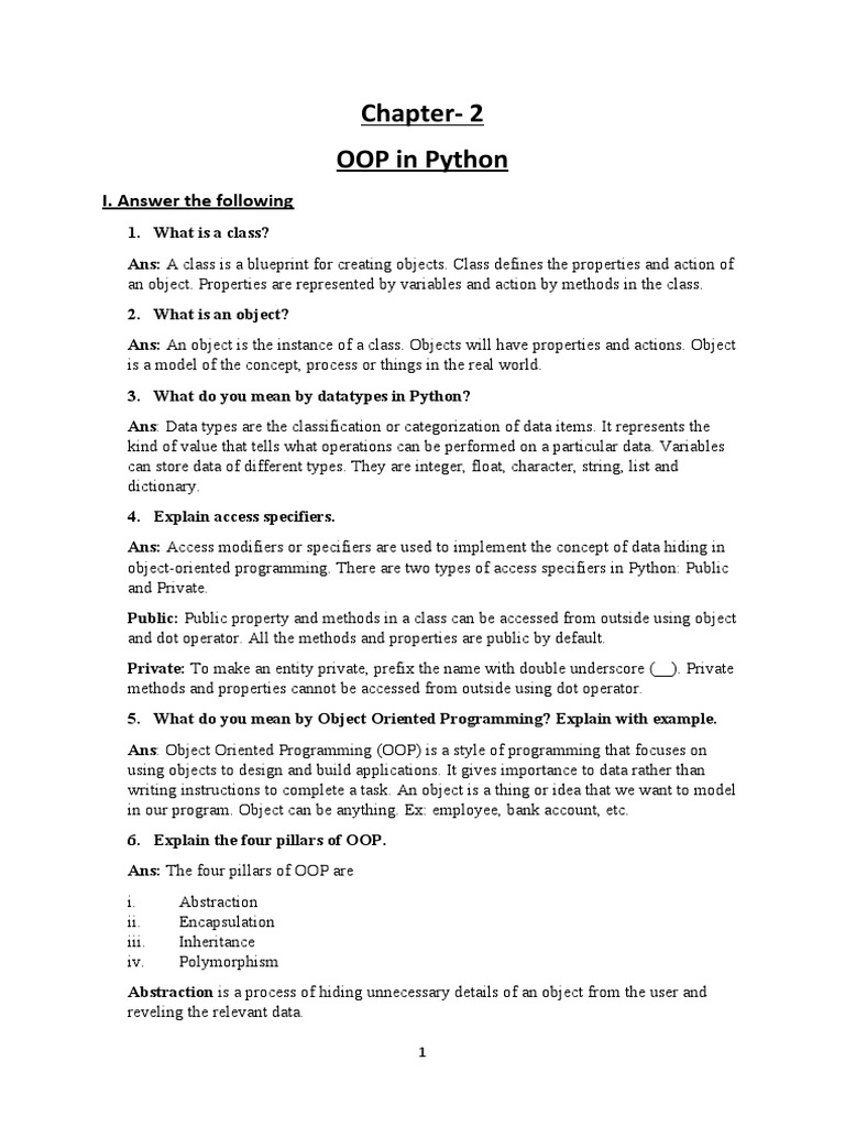 Chapter 2 Oop In Python I Answer The Following Pdf Object Oriented Programming Method 8008