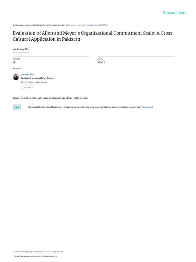 Evaluation of Allen and Meyer's Organizational Commitment Scale: A ...
