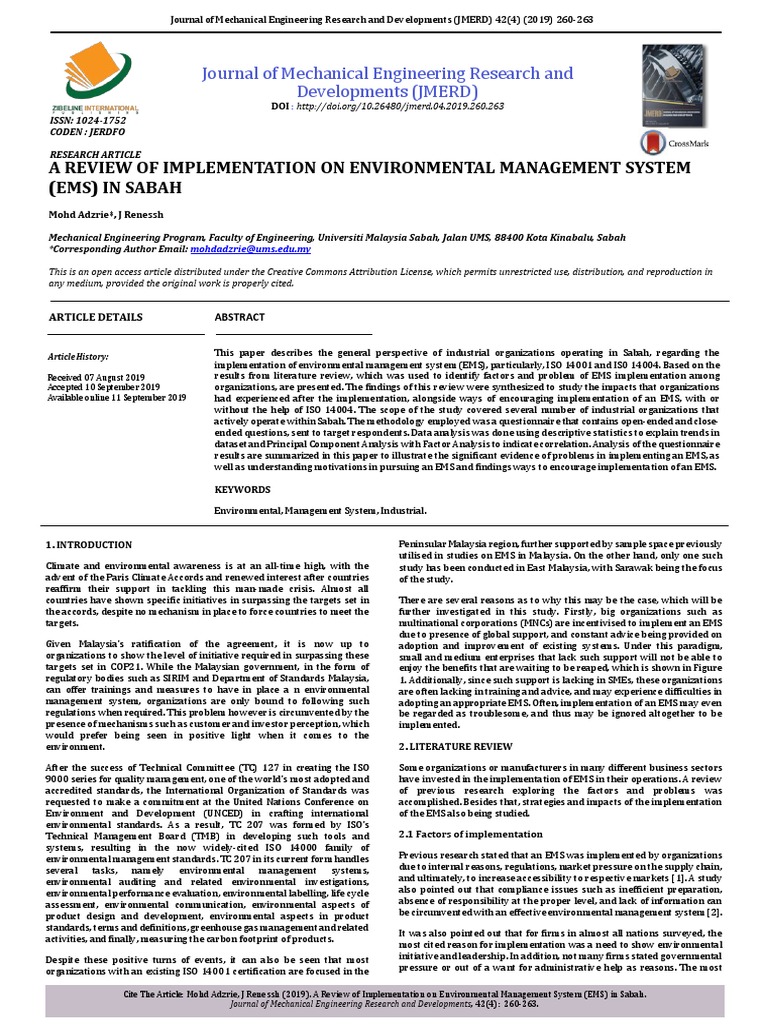A Review of Implementation On Environmental Management System (Ems) in ...