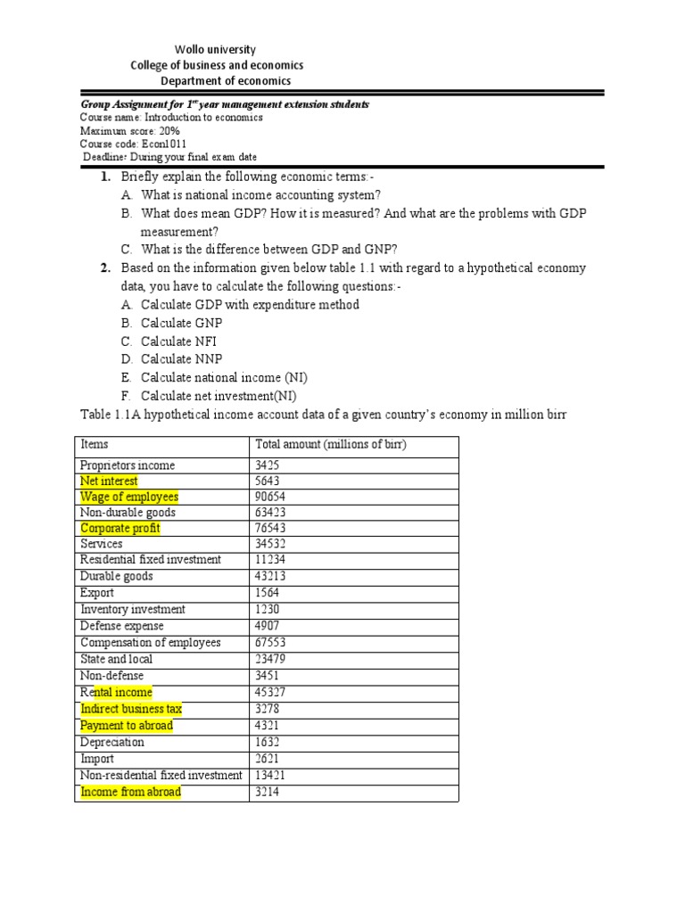 An Analysis of Macroeconomic Concepts and Calculations: Measuring ...
