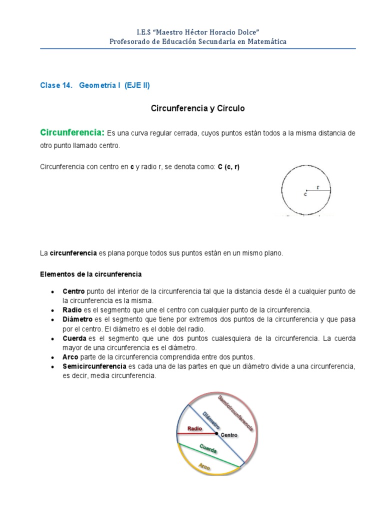 Elementos y Ejercicios del Círculo | PDF | Circulo | Pi