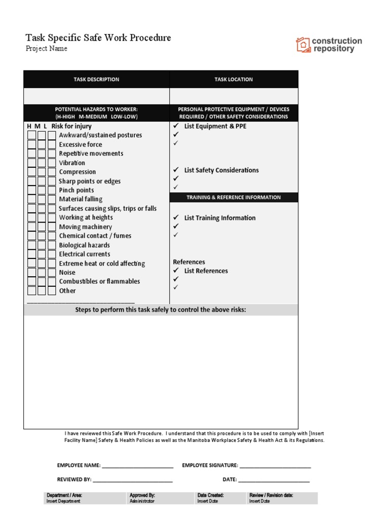 Task-Specific Safety Work Procedure | PDF