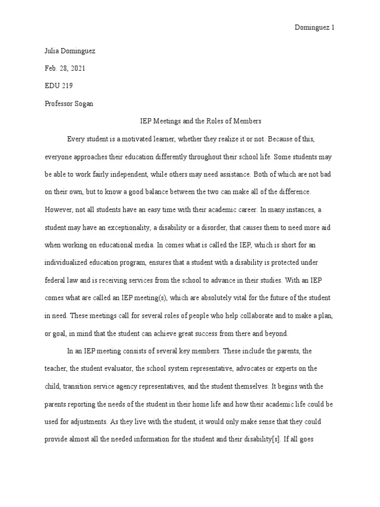 IEP, Team Members, and Their Roles | PDF | Individualized Education ...