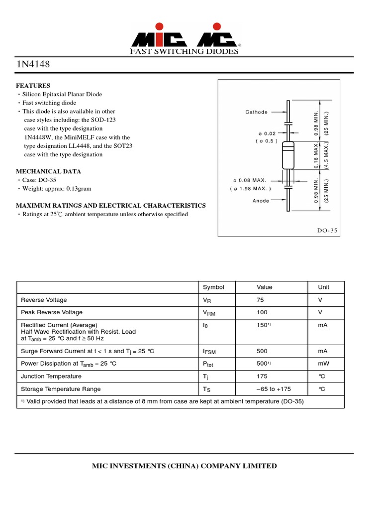 Fast Switching Diodes: Features | PDF | Diode | Rectifier
