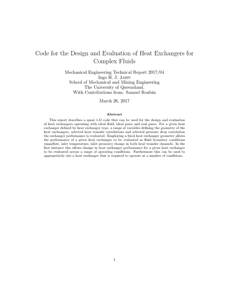Code For The Design and Evaluation of Heat Exchangers For Complex ...