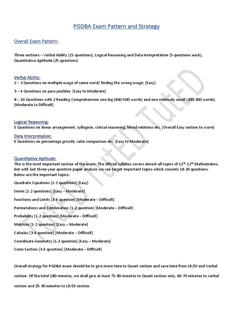PGDBA Exam Pattern and Strategy | PDF | Mathematics